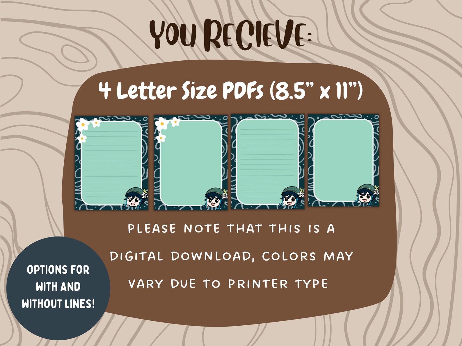 Genshin Impact Venti Printable Stationery, Printable Writing Paper ...