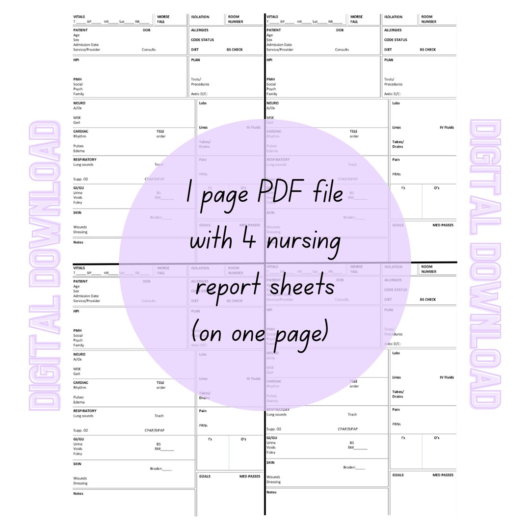 Nursing Report Sheet, Nursing Clinical Report Sheet, H&P, Comprehensive ...