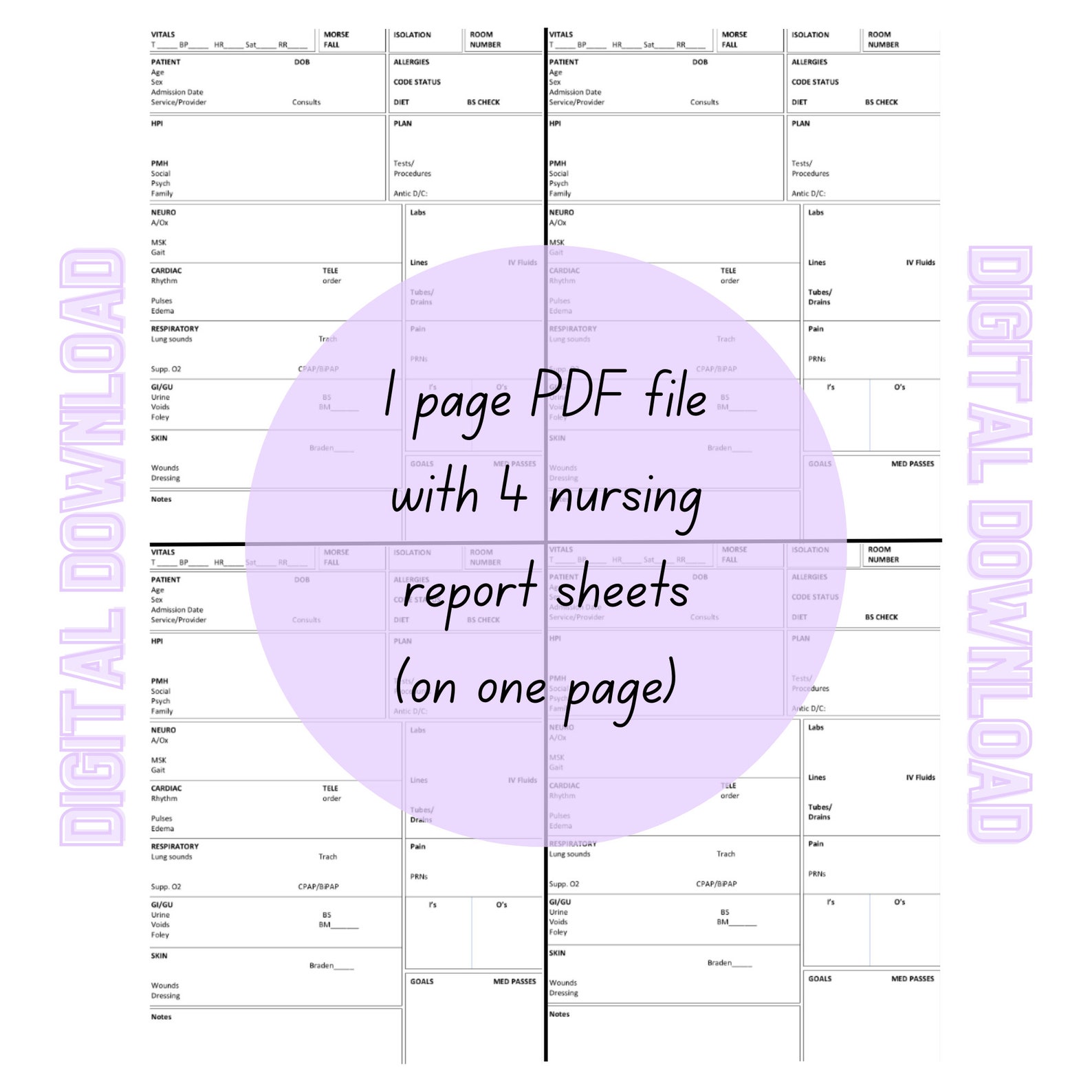 Nursing Report Sheet, Nursing Clinical Report Sheet, H&P, Comprehensive ...