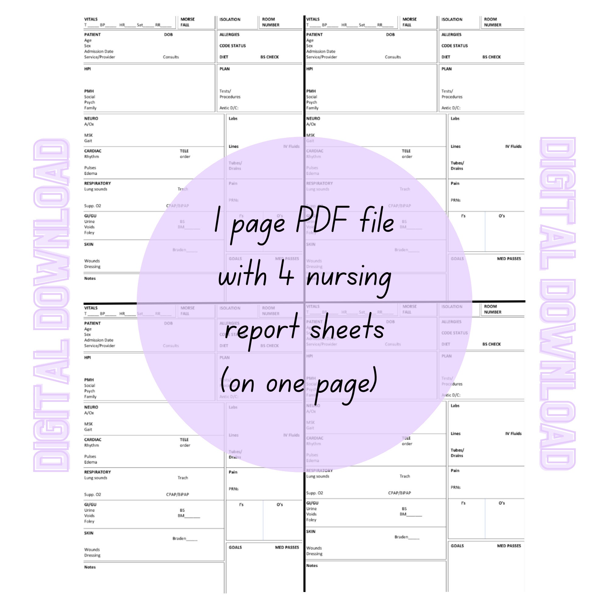 Nursing Report Sheet, Nursing Clinical Report Sheet, H&P, Comprehensive ...