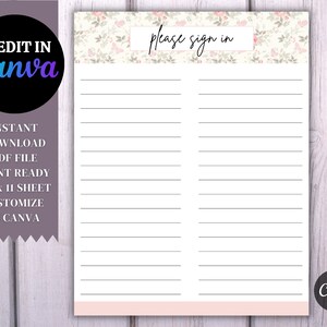 Please Sign in Printable Template Guest Register Form - Etsy