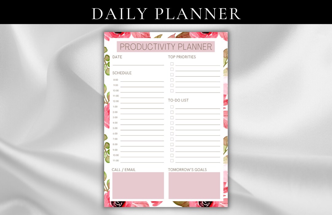 Daily Planner Productivity Planner CANVA Printable Template Form Rose ...