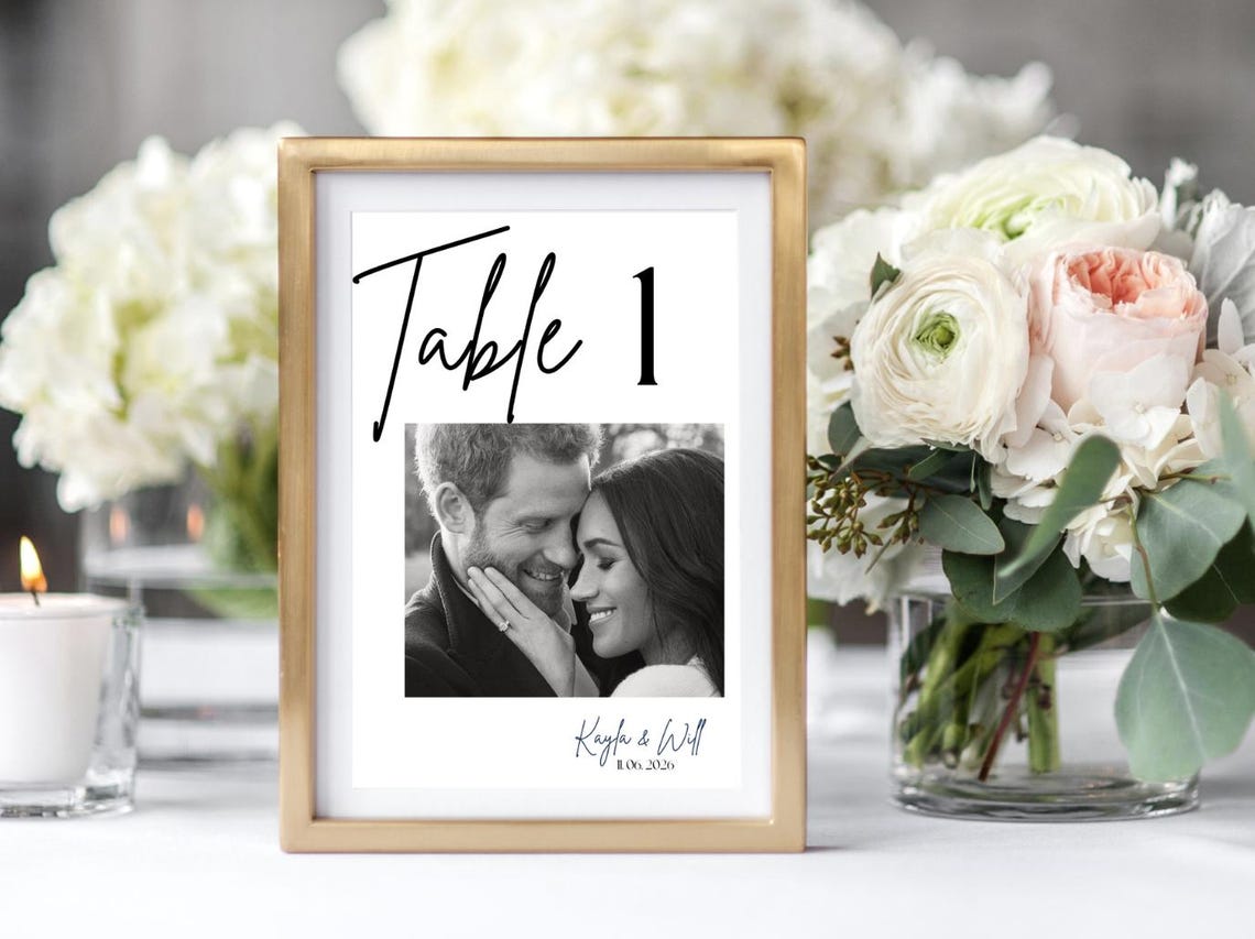 Photo Table Numbers, Modern Wedding Reception Table Numbers, Editable ...