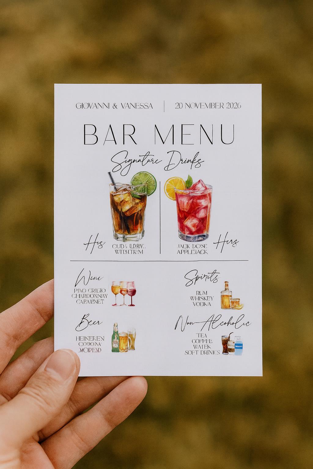 Editable Wedding Bar Menu Template: Signature Drinks Sign (digital ...