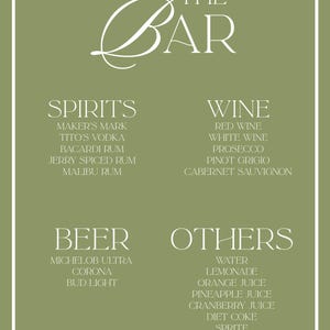 Elegant Olive Green Wedding Bar Sign Template: Modern Amoura Collection ...