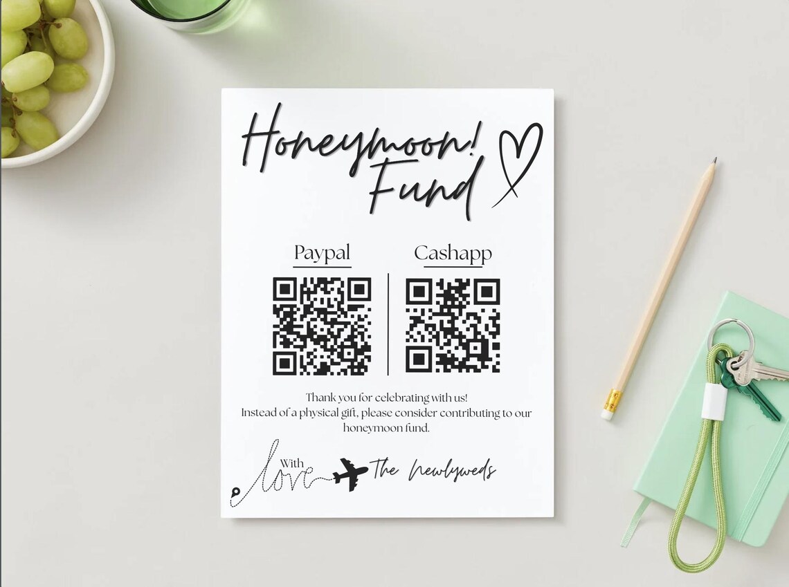 Honeymoon Fund Sign With QR Code, Editable Wedding Gift (digital ...
