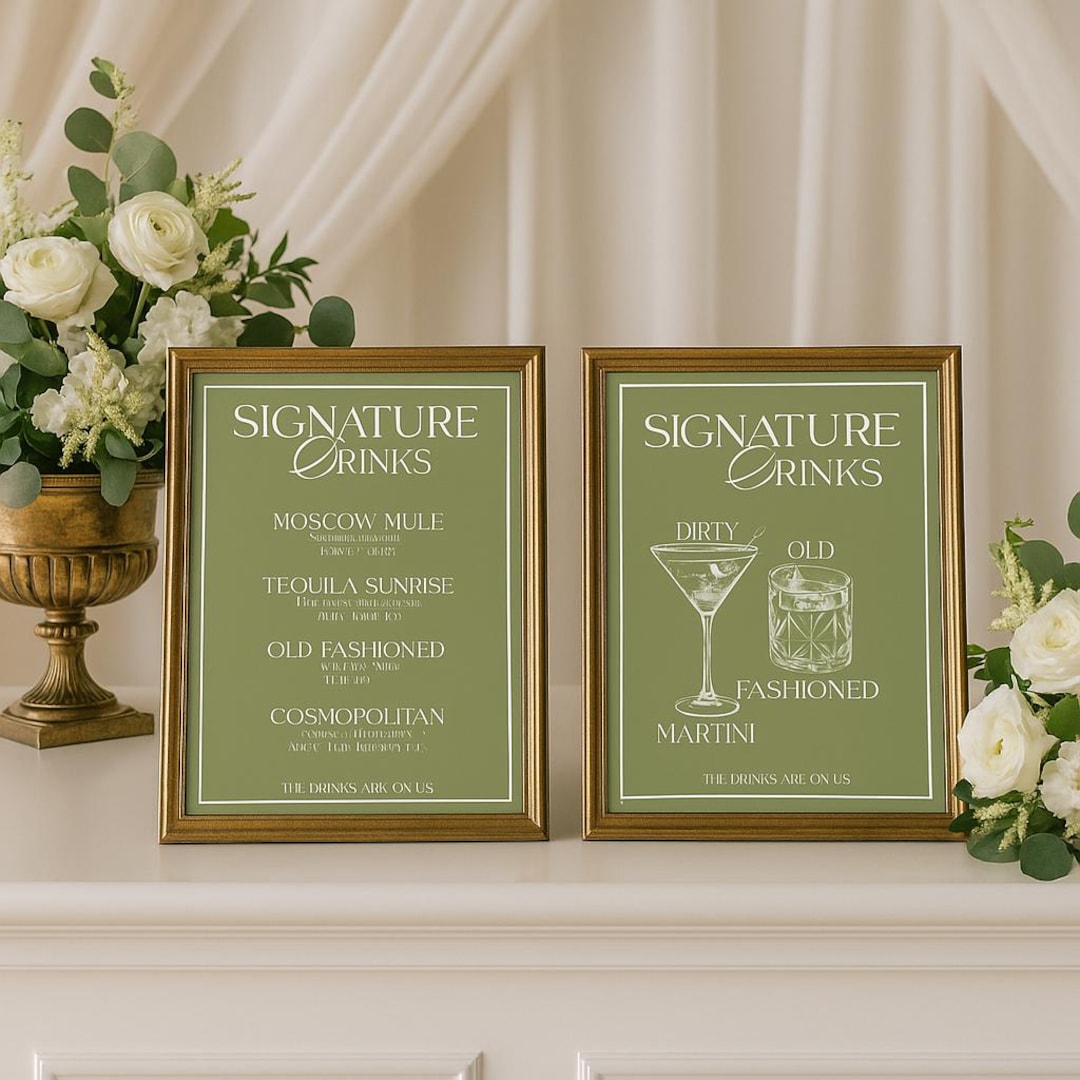 Olive Green Signature Cocktails Bar Sign: Elegant Wedding Decor (canva ...