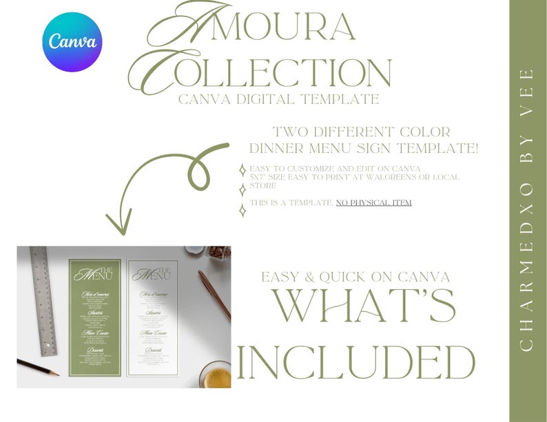 Olive Green Wedding Dinner Menu: Elegant Vintage Style (canva Template ...