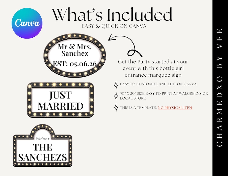 Wedding Marquee Sign, Editable Entrance Template (canva) - Etsy