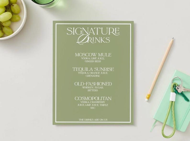Olive Green Signature Cocktails Bar Sign: Elegant Wedding Decor (canva ...