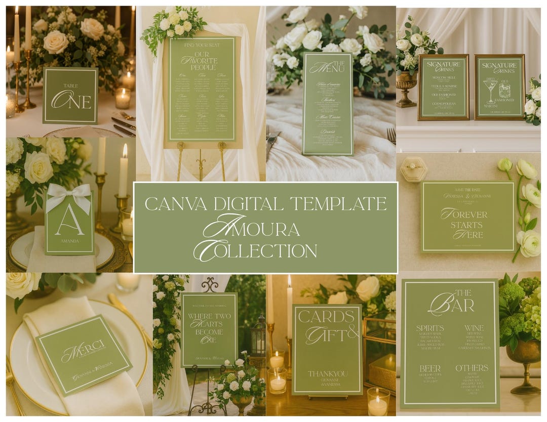 Olive Green Wedding Template Bundle: Elegant Canva Stationery (digital ...