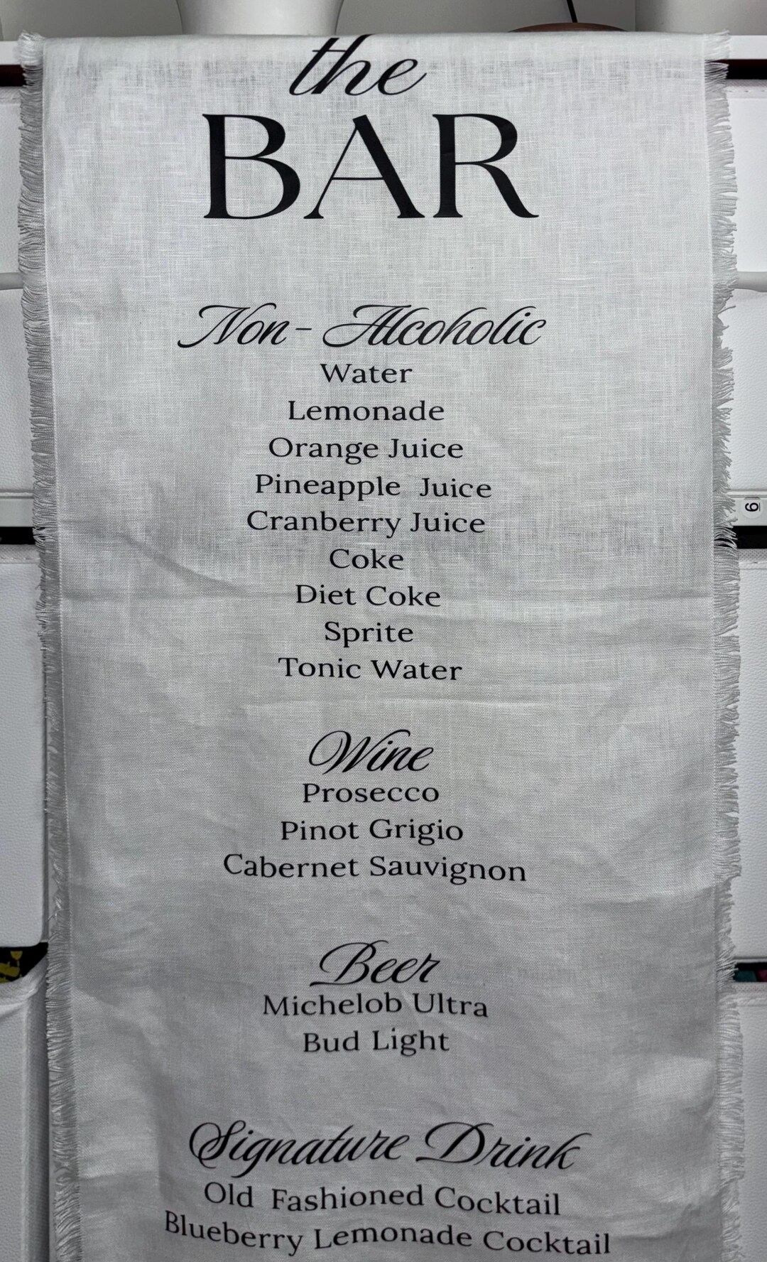 Fabric Bar Sign, Wedding Bar Menu, Custom Linen Bar Sign, Bar Sign ...