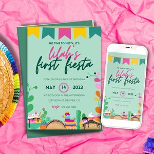 Editable First Fiesta First Birthday Party Invitation Template Fiesta ...