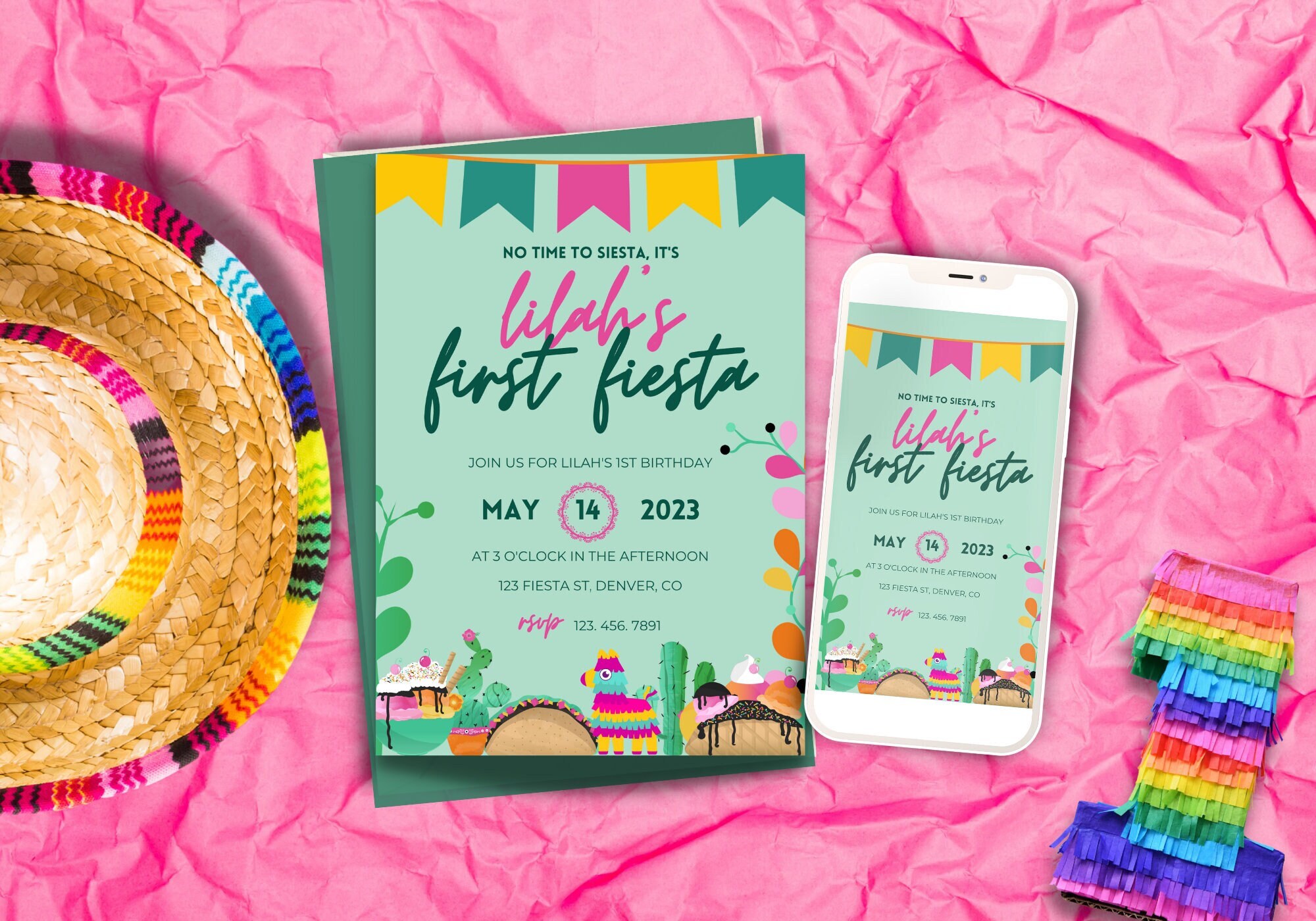 Editable First Fiesta First Birthday Party Invitation Template Fiesta ...