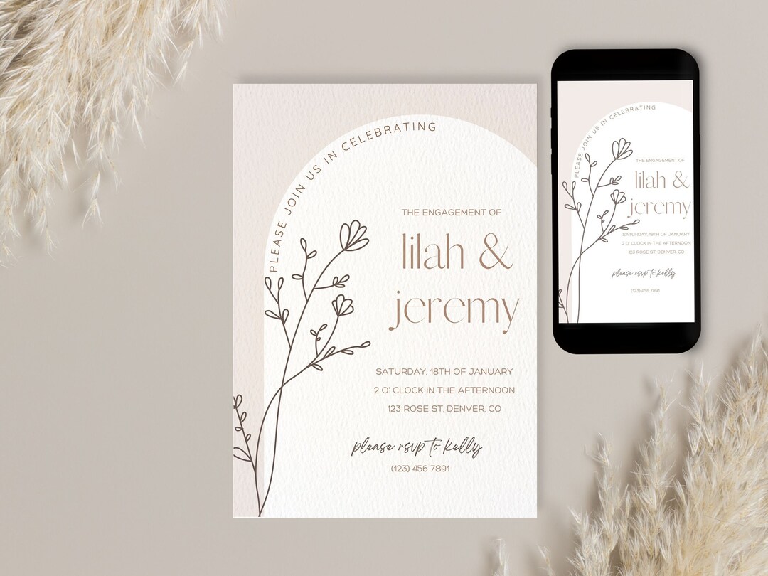 Beige Boho Engagement Party Editable Invite Template | Nude Engagement ...