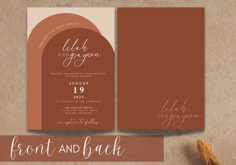 Terracotta Wedding Invitation Template Set Rust Wedding Invite Set ...