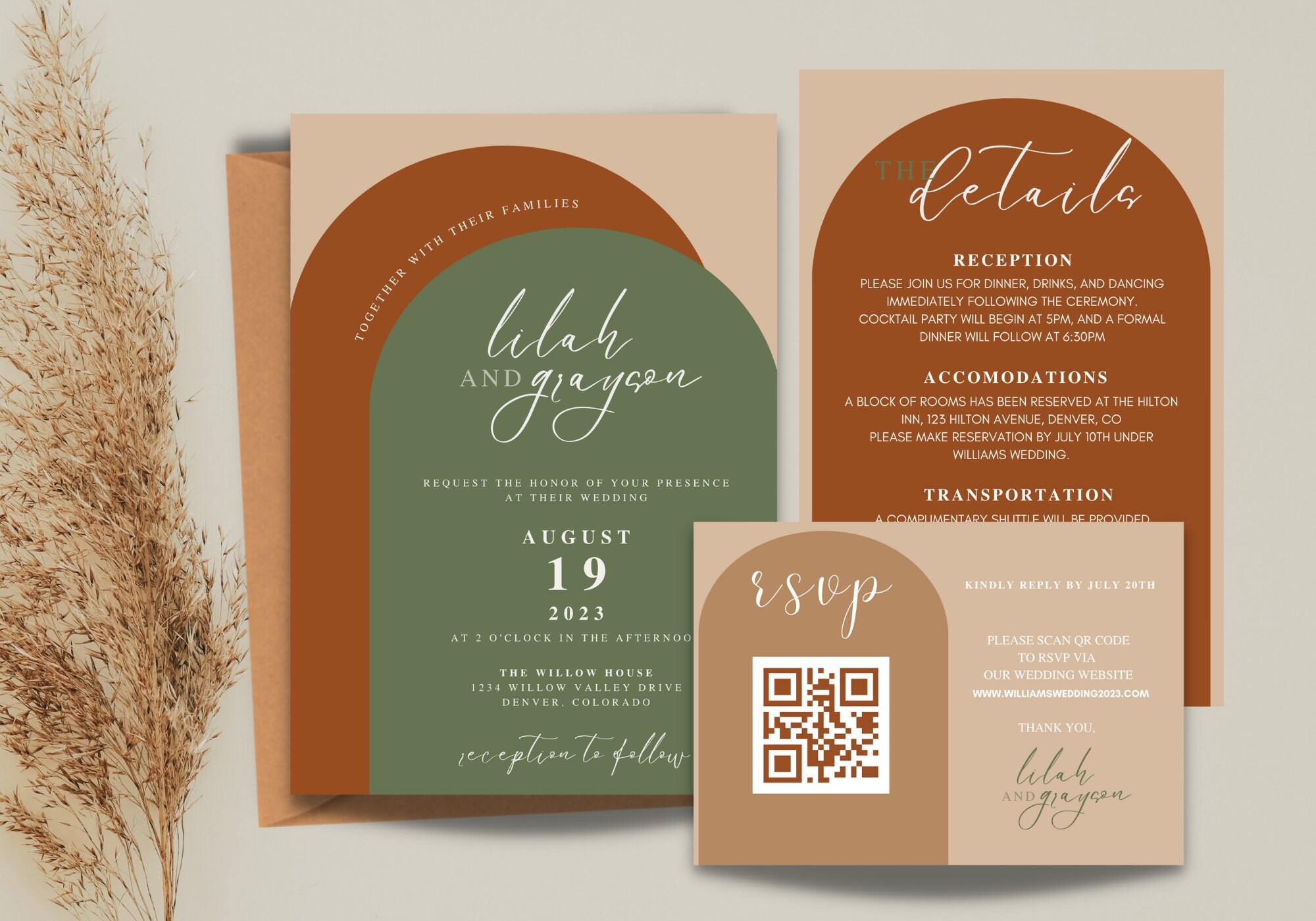 Earth Tone Wedding Invitation Editable Template Minimalist Wedding ...