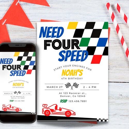 Need FOUR Speed Birthday Invitation Template Editable Red - Etsy