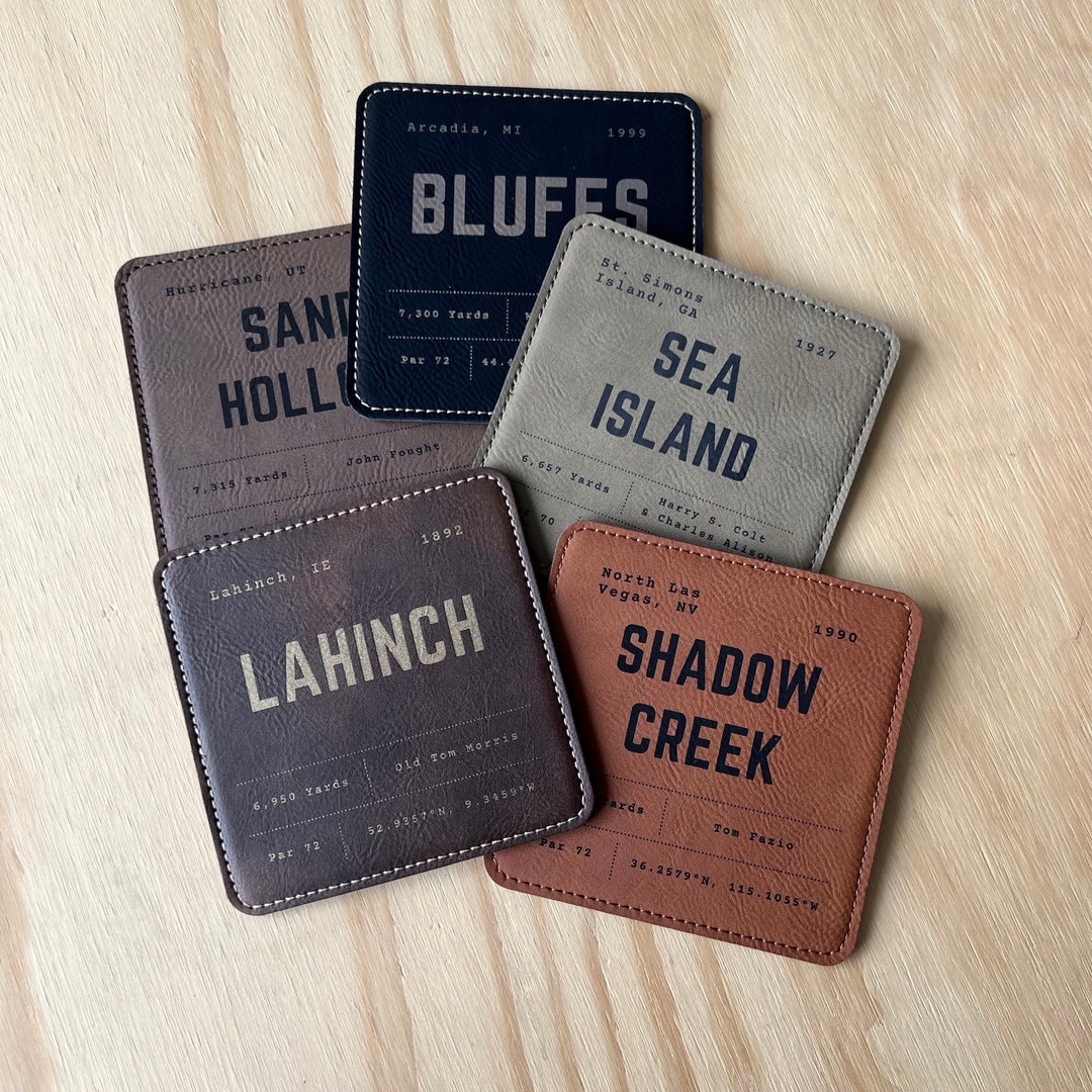 Custom Leather Golf Course Coaster Set: Personalized Golfer Gift - Etsy