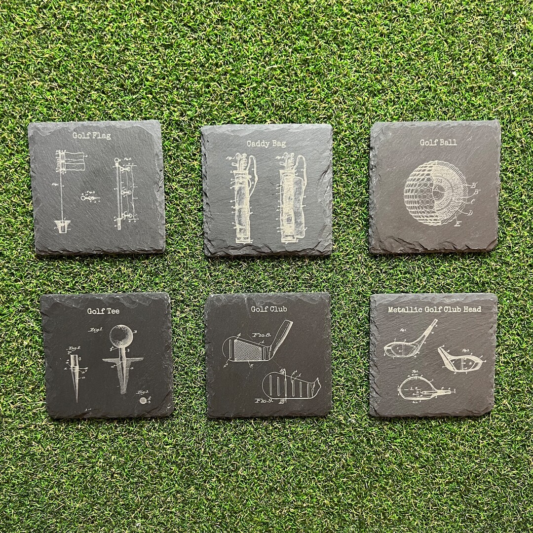 Golf Gift Idea Golf Patent Slate Coaster Set of 4 - Etsy