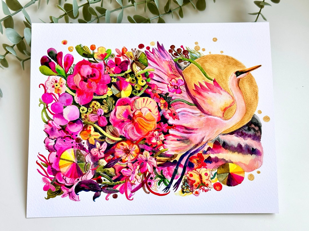 Elation-5x7-8x10-giclee Print-fine Arts Watercolor Painting-bird-heron ...