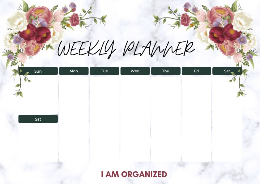 Floral Weekly Planner Printable - Positive Affirmation - I Am Organized ...