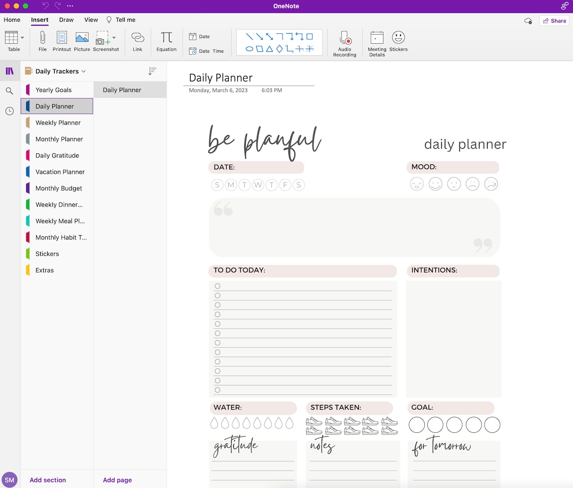 Onenote Planner, Positive Affirmation Planner Be Organized, Be Healthy ...