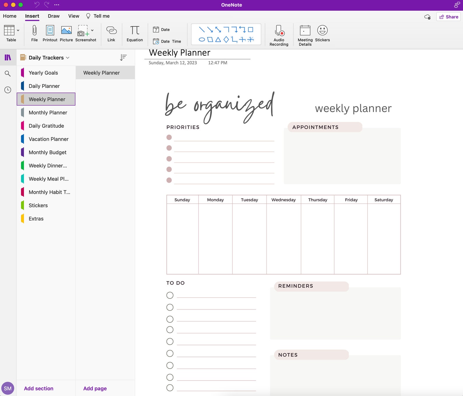Onenote Planner, Positive Affirmation Planner - Be Organized, Be ...