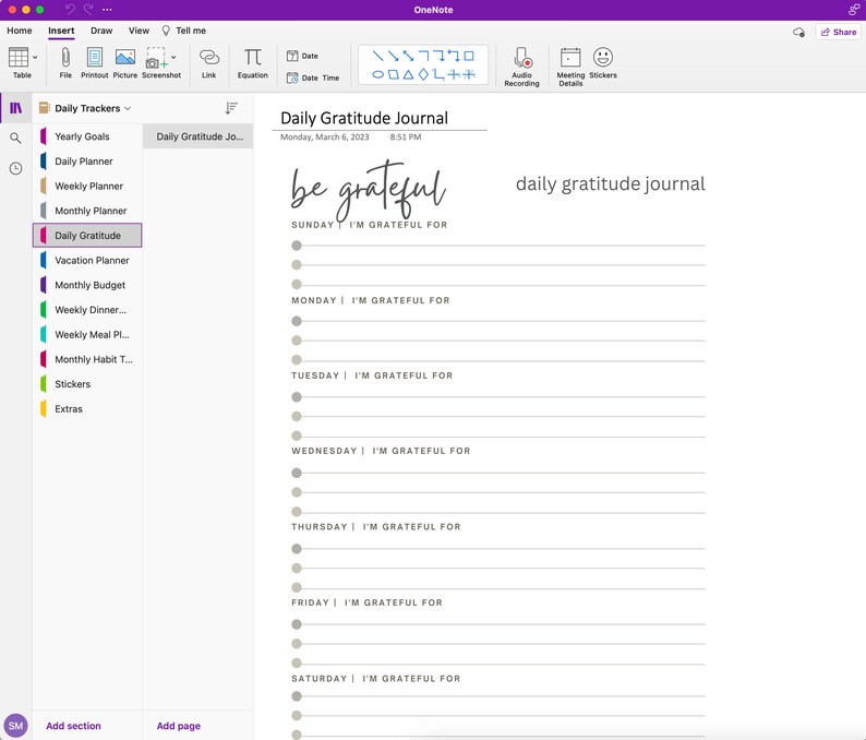 Onenote Planner, Positive Affirmation Planner Be Organized, Be Healthy ...