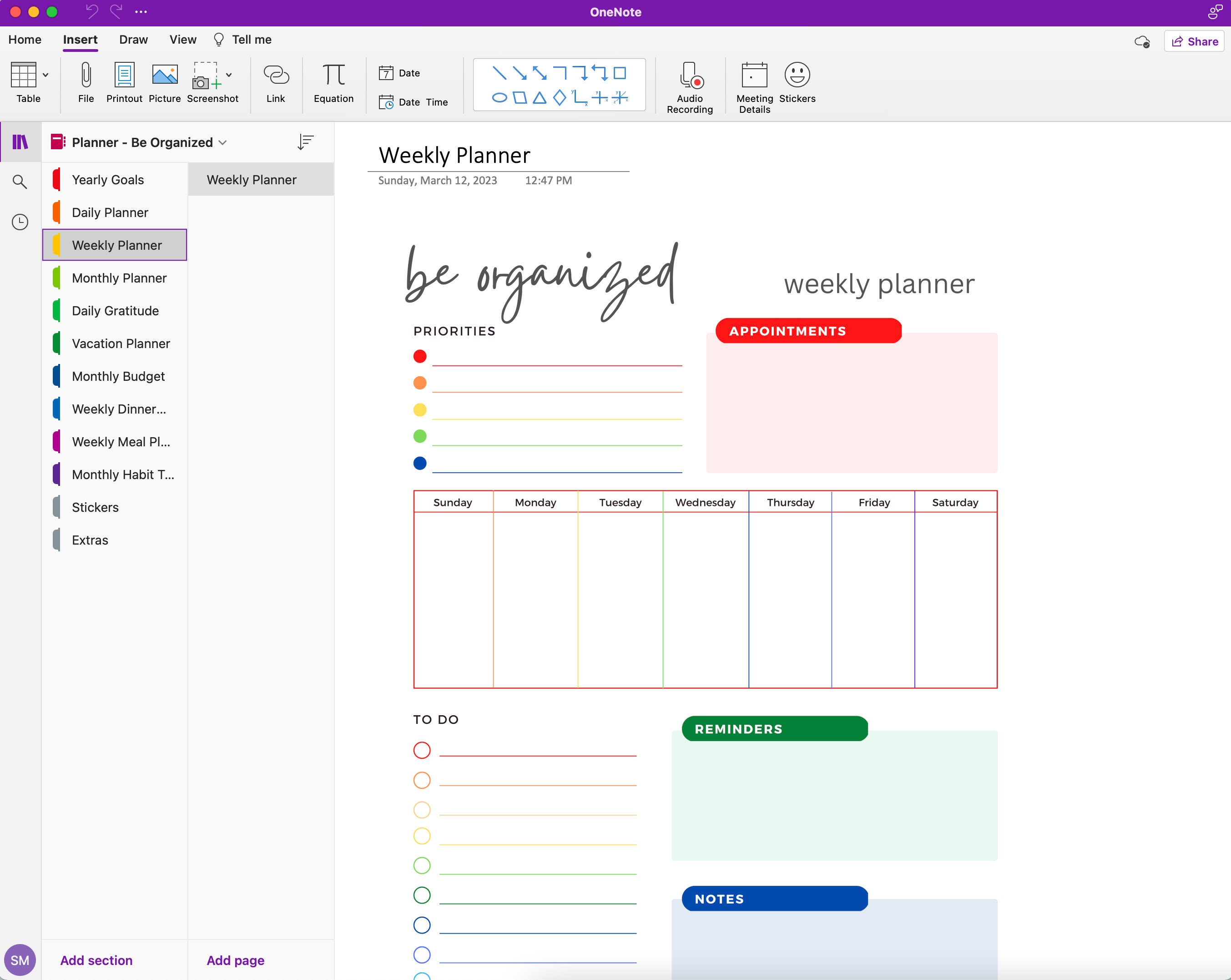 Onenote Planner, Positive Affirmation Rainbow Planner - Be Organized ...