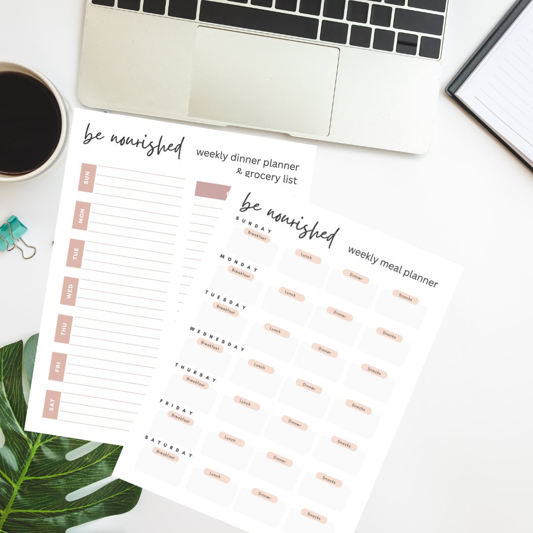 Positive Affirmation Weekly Meal Planner Template - Neutral Boho Design ...