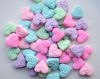 Pastel Valentine Conversation Hearts Cabochons, Slime Charm, Valentine ...