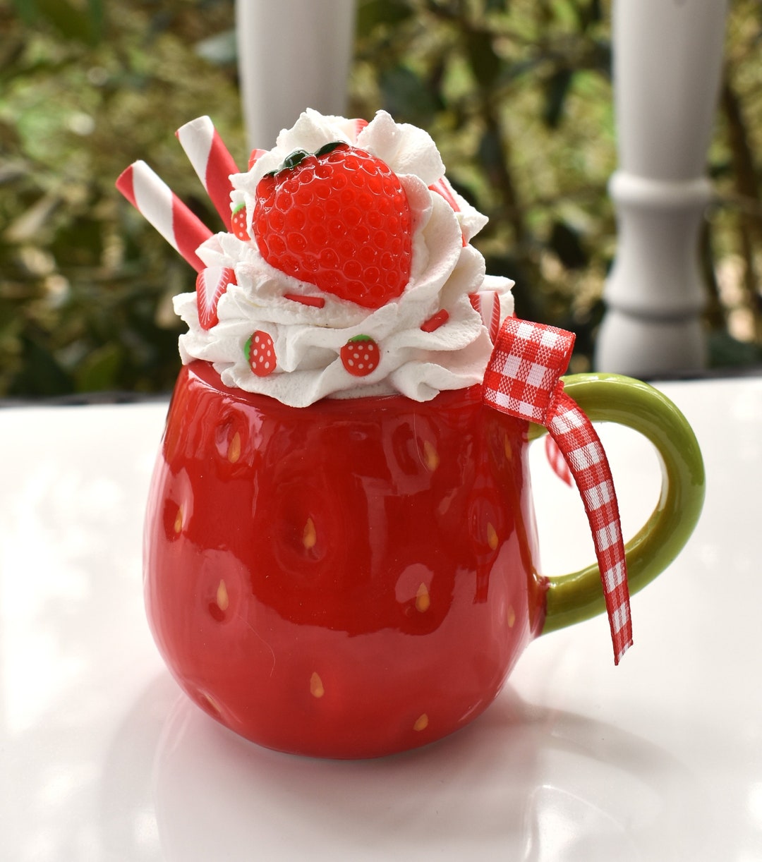 Strawberry Mini Mugs, Strawberry Decor, Fake Drink, Tiered Tray Decor ...