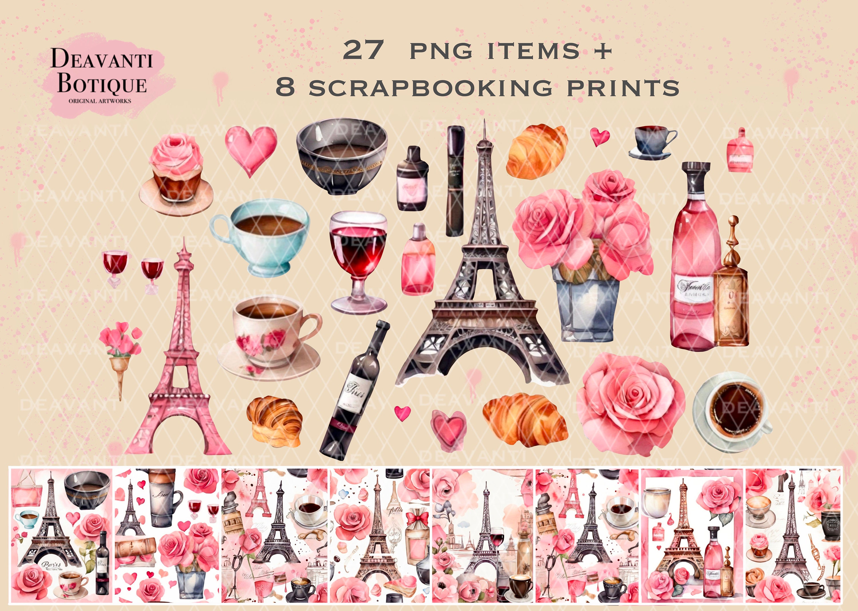 Digital Paper Craft, Paris Scrapbooking, Paris Bundle, Paris Paper ...