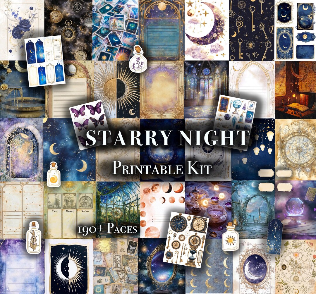 Junk Journal Printable Kit, Starry Night, Celestial Pages, Spiritual ...