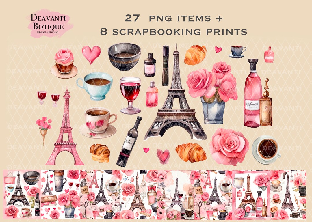 Digital Paper Craft, Paris Scrapbooking, Paris Bundle, Paris Paper ...