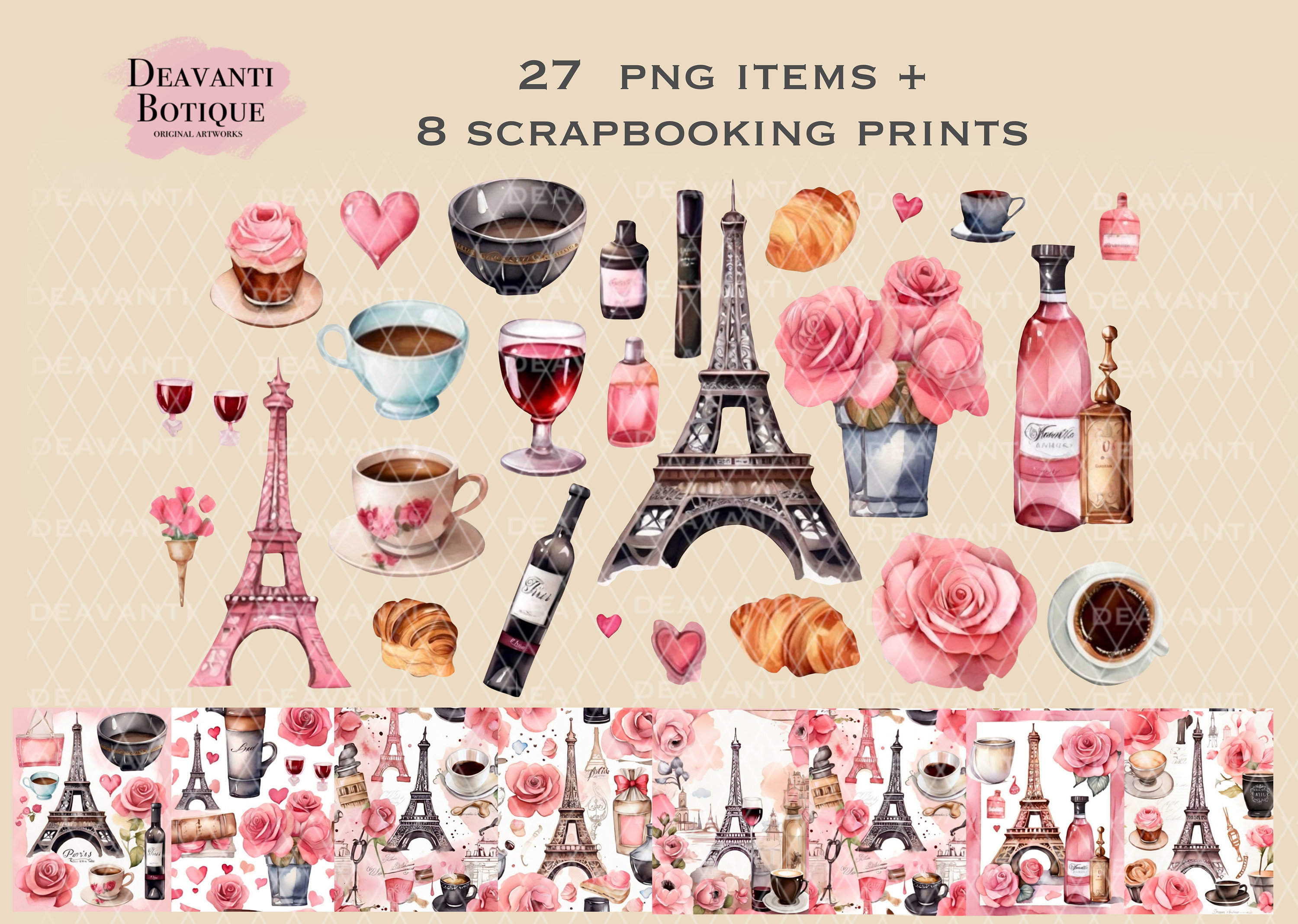 Digital Paper Craft, Paris Scrapbooking, Paris Bundle, Paris Paper ...