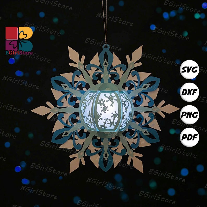 Snowflake Lantern PDF, SVG, Studio Template - DIY Christmas Paper Cut ...