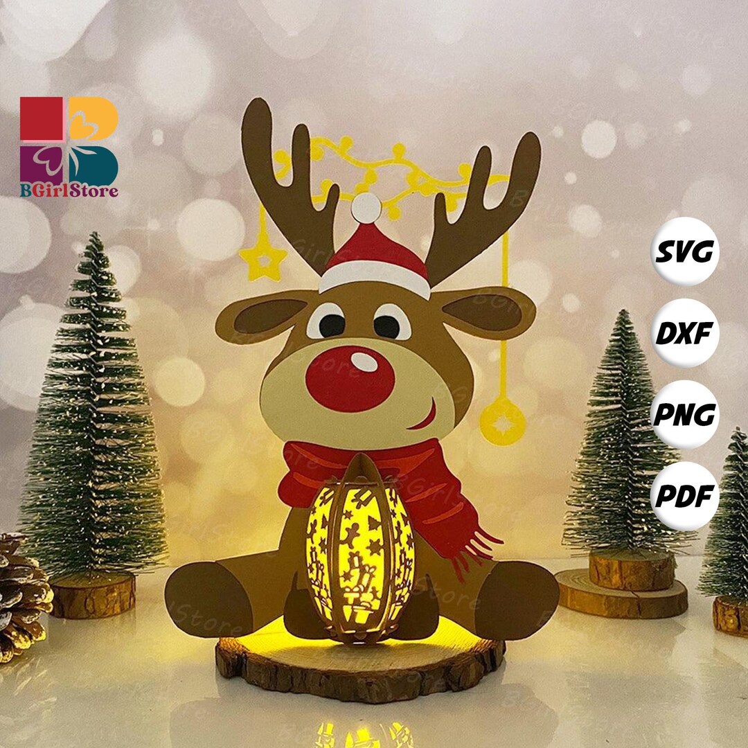 Reindeer Lantern PDF, SVG, Studio Template - DIY Christmas Paper Cut ...
