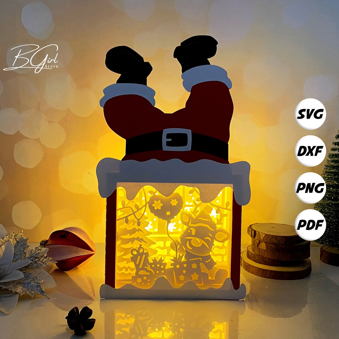 Christmas Reindeer Santa Box SVG for Cricut Projects DIY, Paper Lantern ...