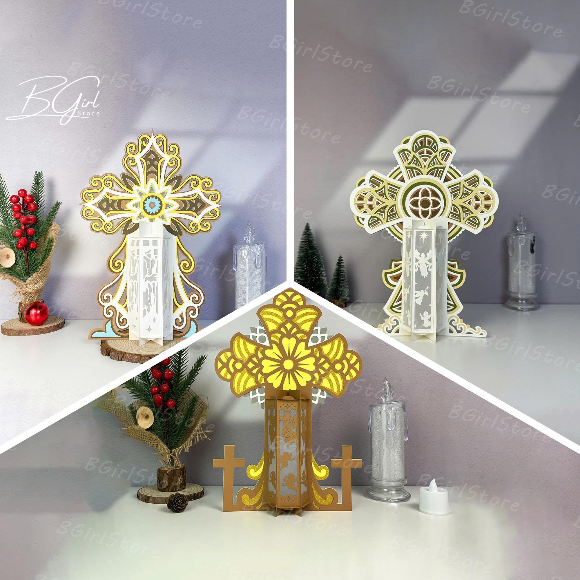 Pack 3 Cross Lantern PDF, SVG, Studio Template - DIY Cross Paper Cut ...