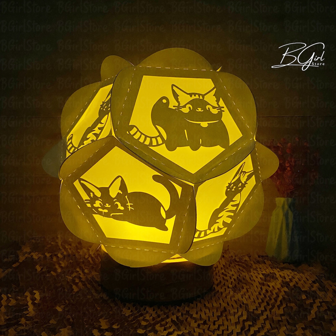 Cat Paper Cut Lantern Svg File, Cat Pentagon Lantern Paper Cut, Cat ...