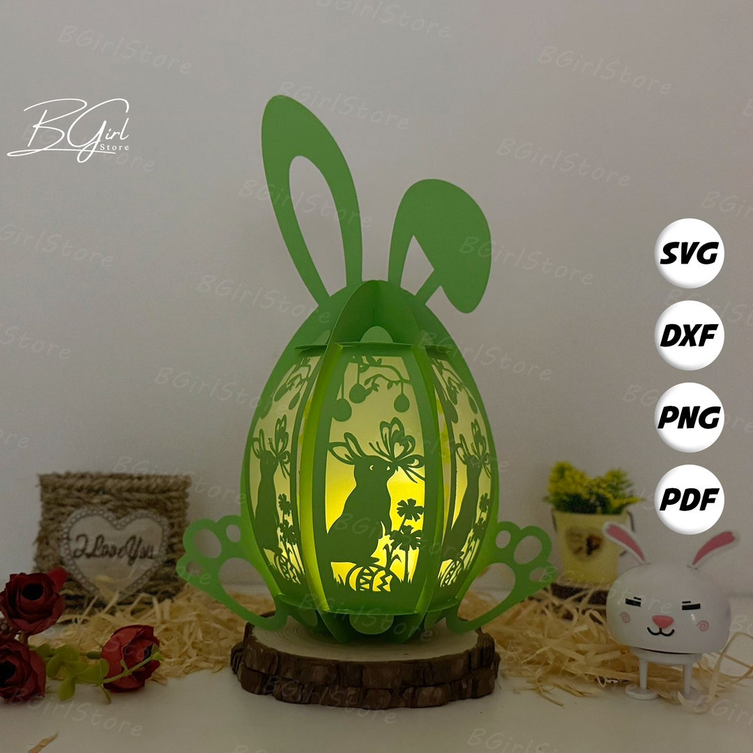 Bunny Lantern Easter Egg Paper Cut Lantern Easter Template, 3D Lantern ...