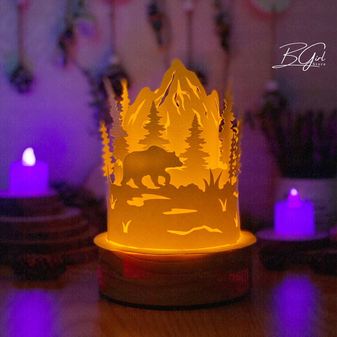 Bear Paper Cut Dome Lantern Light Box Template, 3D Lantern Paper Cut ...