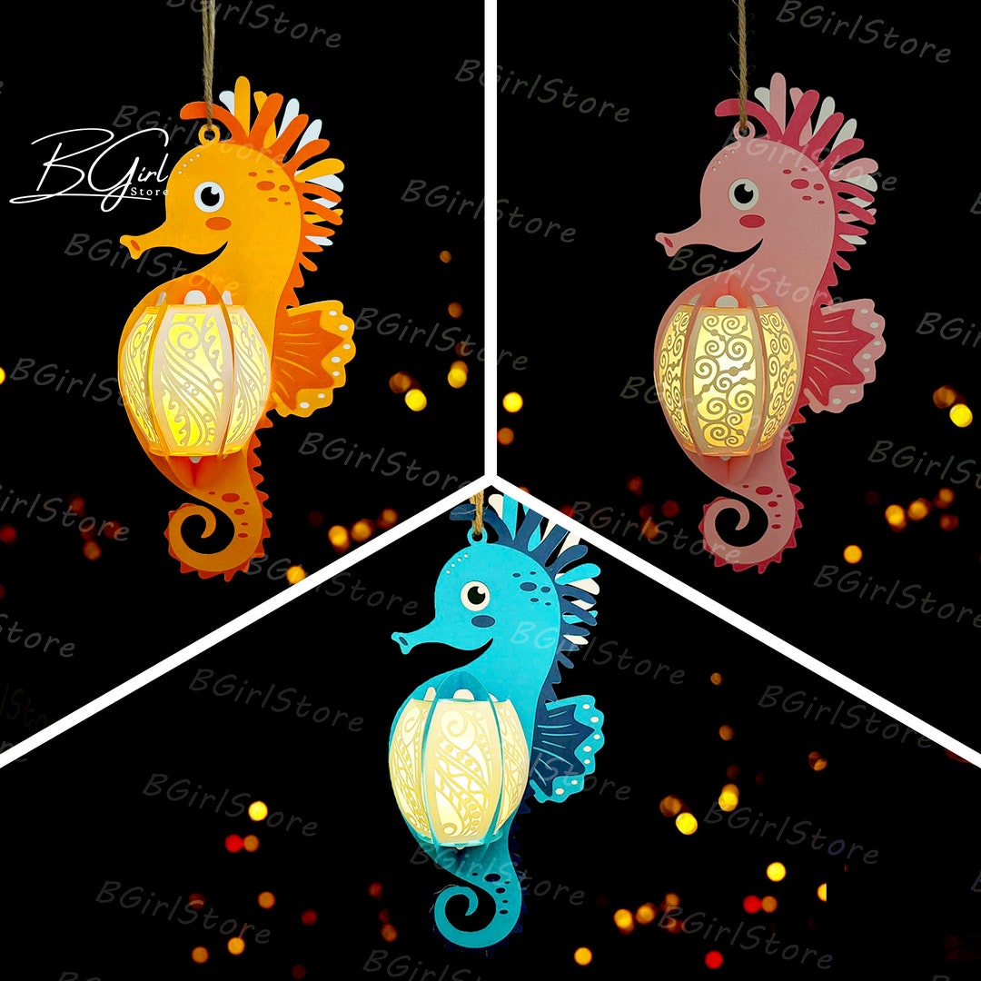 Pack 3 Seahorse Lantern PDF, SVG, Studio Template - DIY Seahorse Paper ...