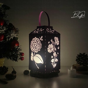 Flower 1 Paper Cut Lantern Light Box Template, Cutting Cricut, 3D ...