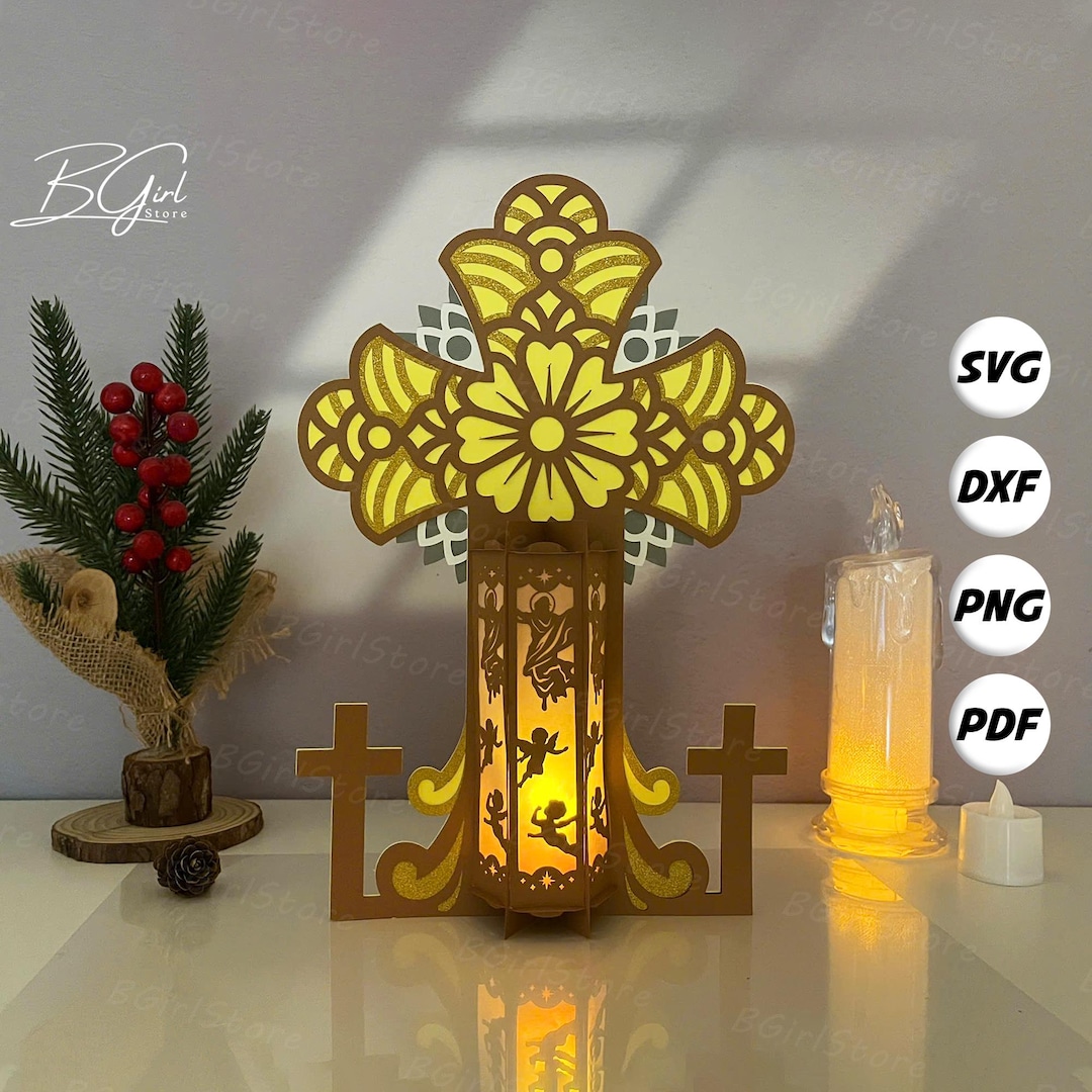 Cross Lantern PDF, SVG, Studio Template - DIY Cross Paper Cut Template ...