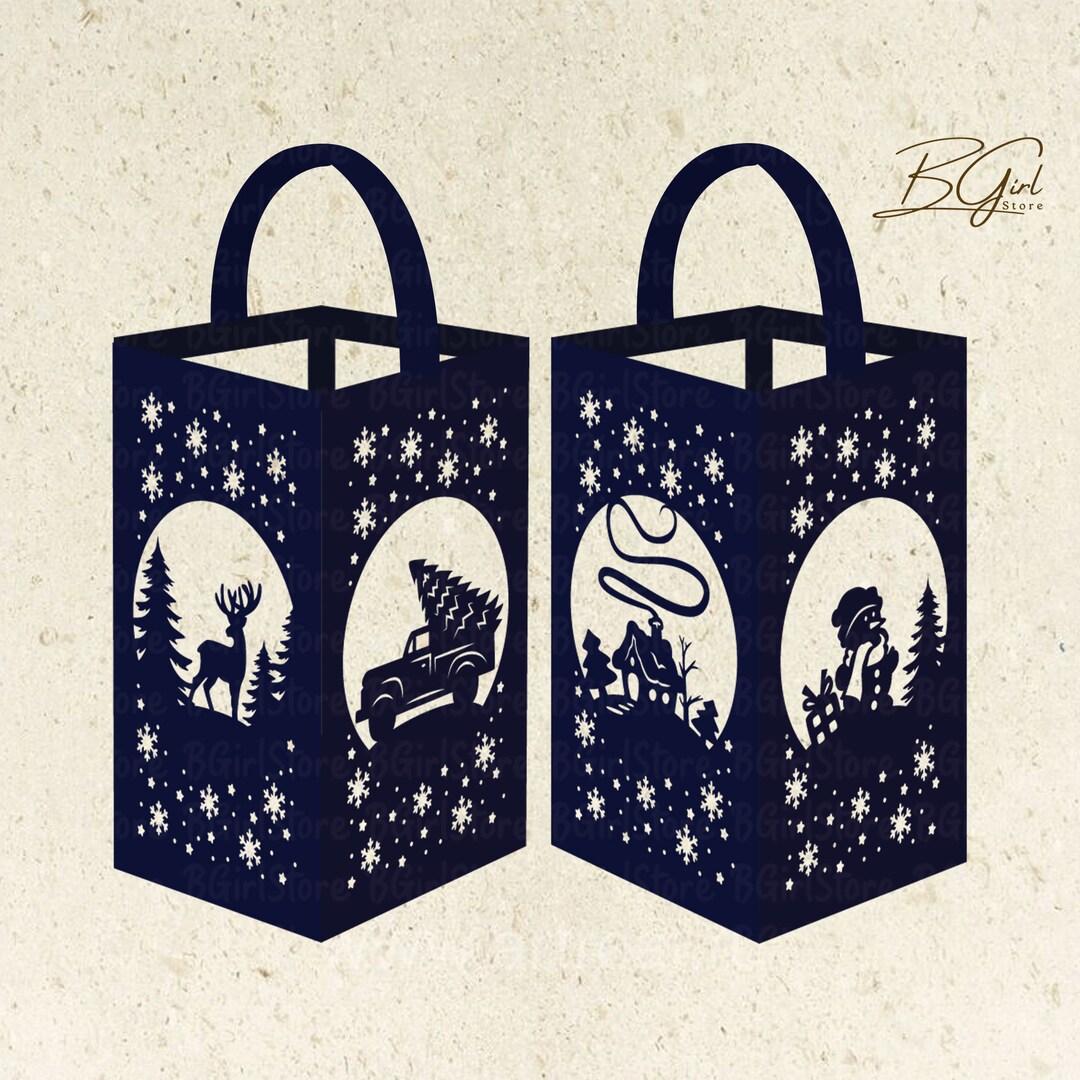Merry Christmas 4 Paper Cut Lantern Light Box Template, 3D Lantern ...