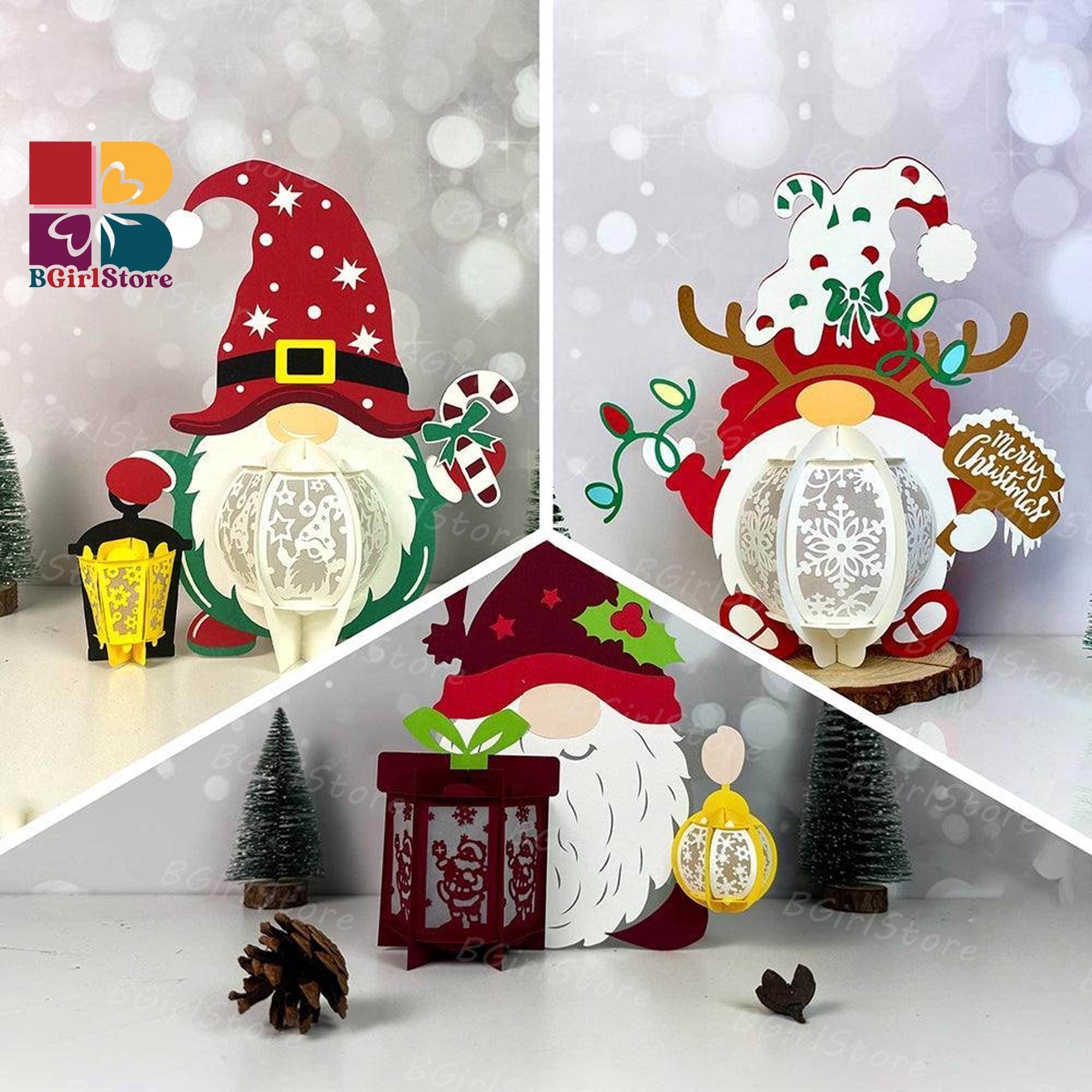 Pack 3 Gnome Xmas Lantern PDF, SVG, Studio Template - DIY Christmas ...
