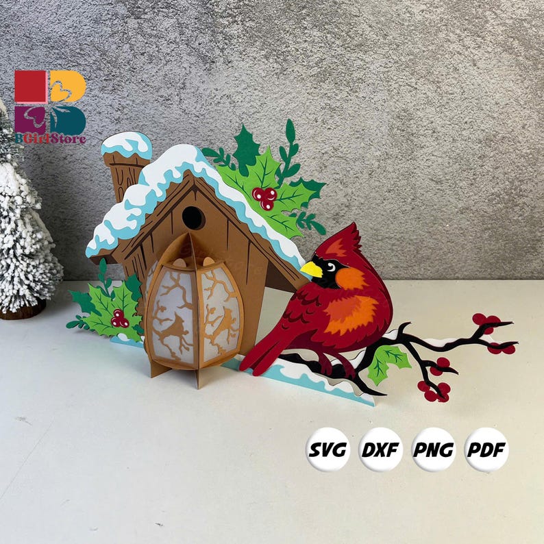 Cardinal Bird Lantern PDF, SVG, Studio Template - DIY Christmas Paper ...